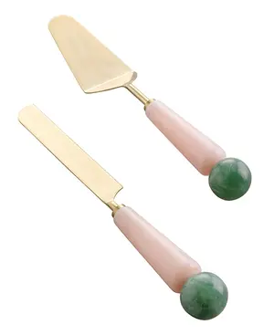GAURI KOHLI Copenhagen Cake Servers, Set Of 2 - Shades Of Pink/green And Gold