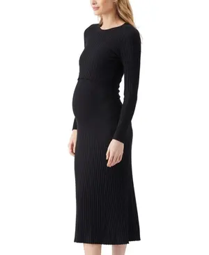 RIPE MATERNITY Eden Knit Nursing Midi Dress - Black