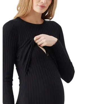 RIPE MATERNITY Eden Knit Nursing Midi Dress - Black
