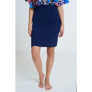 GOTTEX Modest Surplice Wrap Skirt With Side Shirring Navy