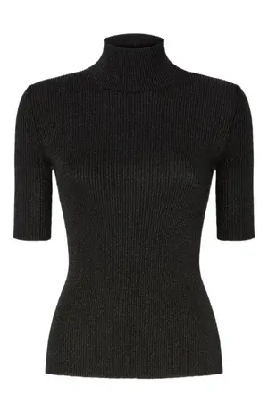Missoni Short-sleeve Mock Neck Lamé Sweater - Black