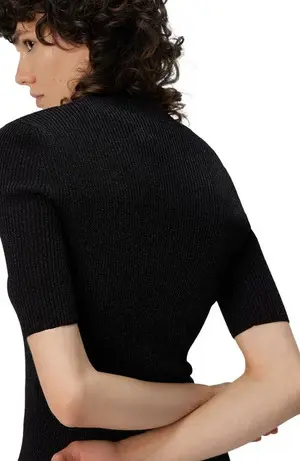 Missoni Short-sleeve Mock Neck Lamé Sweater - Black