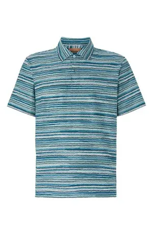 Missoni Short Sleeve Polo In Flame Jersey - Blue & Green