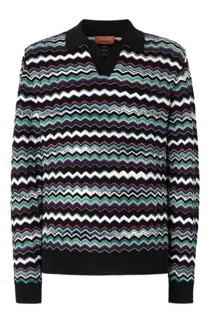 Missoni Long Sleeve Polo With Zigzag Pattern - Blue & Green