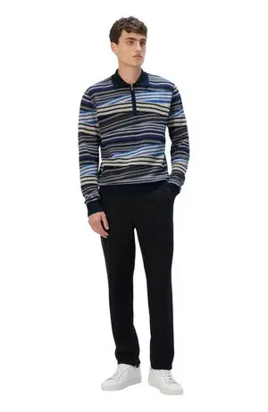 Missoni Long Sleeve Polo With Zip And Striped Zigzag Pattern - Blue