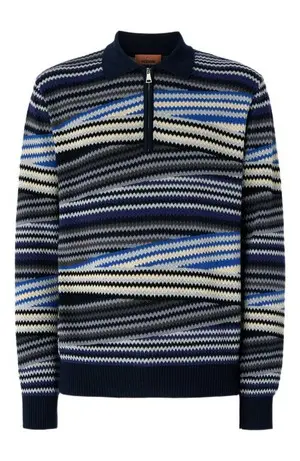 Missoni Long Sleeve Polo With Zip And Striped Zigzag Pattern - Blue
