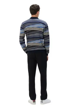 Missoni Long Sleeve Polo With Zip And Striped Zigzag Pattern - Blue