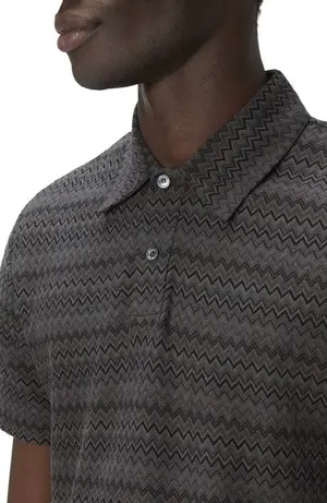 Missoni Short Sleeve Cotton Polo With Zigzag Pattern - Grey