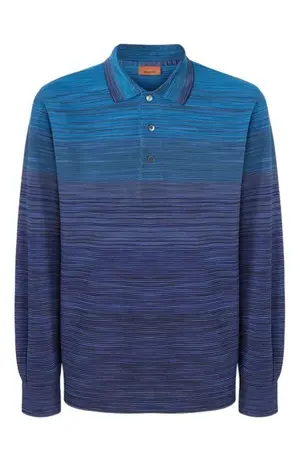 Missoni Long Sleeve Flame Knit Polo - Blue