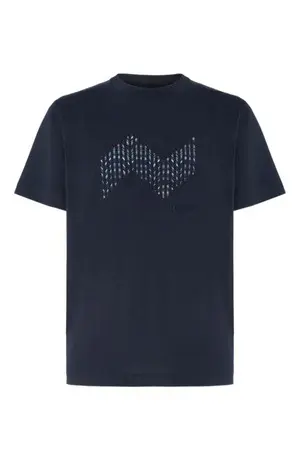 Missoni Short Sleeve T-shirt With Geometric Zigzag Insert And Logo - Blue