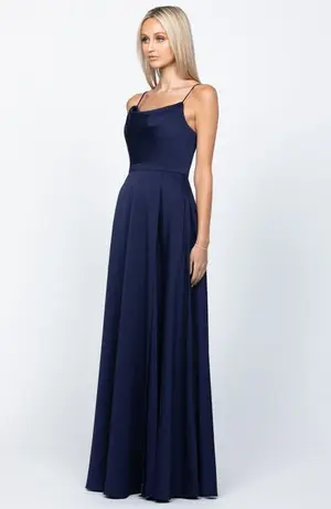 BARIANO Diamond Cowl Wrap Gown - Navy