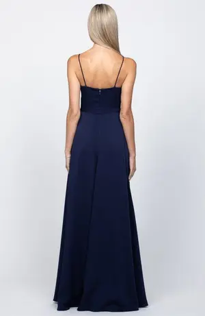 BARIANO Diamond Cowl Wrap Gown - Navy