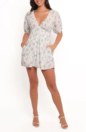 PETAL & PUP Ashio Puff Sleeve Cotton Seersucker Romper - Blue Floral