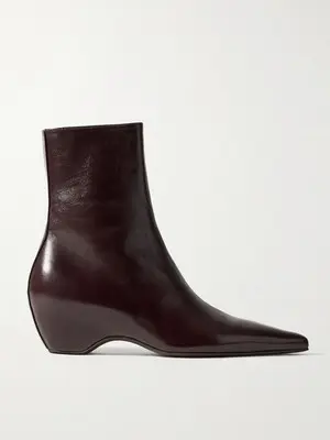Khaite Sybil Glossed-leather Ankle Boots - Burgundy