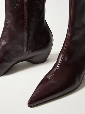 Khaite Sybil Glossed-leather Ankle Boots - Burgundy