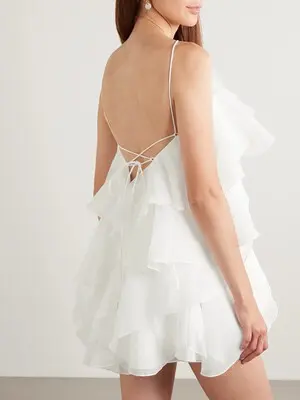 Aje Pandorea Appliquéd Ruffled Layered Chiffon Mini Dress