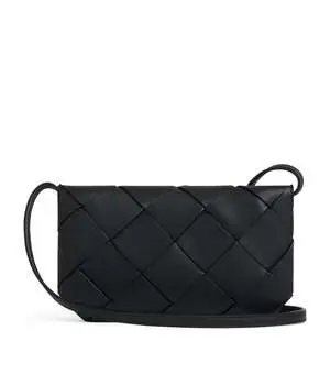 Bottega Veneta Leather Intreccio Cross-body Pouch - Grey