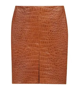Saint Laurent Leather Croc-embossed Mini Pencil Skirt