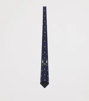 Saint Laurent Silk Jacquard Medallion Neck Tie - Blue