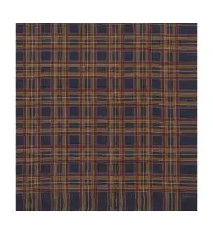 Saint Laurent Silk Check Grand Carre Scarf - Blue