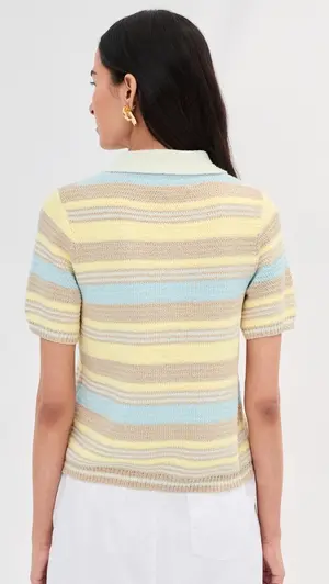 LE BOP Striped Boucle Knit Polo Shirt - Sand Multi