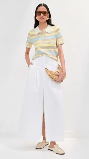 LE BOP Striped Boucle Knit Polo Shirt - Sand Multi