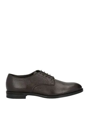 DOUCAL'S Lace-up Derby Shoes In Pebbled Leather - Brown