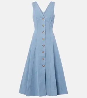 Veronica Beard Lou Pleated Denim Midi Dress