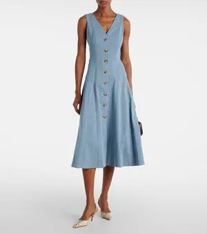 Veronica Beard Lou Pleated Denim Midi Dress