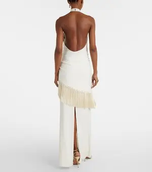 TALLER MARMO Meteora Fringed Halterneck Gown - White