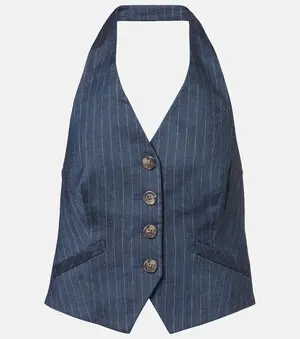 Veronica Beard Arabella Pinstripe Linen-Blend Vest Blue
