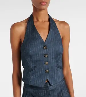 Veronica Beard Arabella Pinstripe Linen-blend Vest - Blue