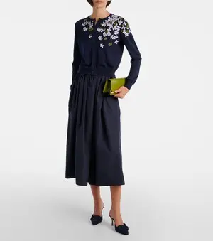 Carolina Herrera Embroidered Silk And Cotton Cardigan - Blue