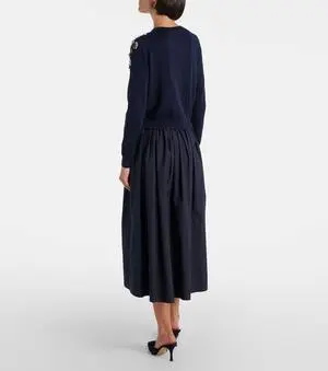 Carolina Herrera Embroidered Silk And Cotton Cardigan - Blue