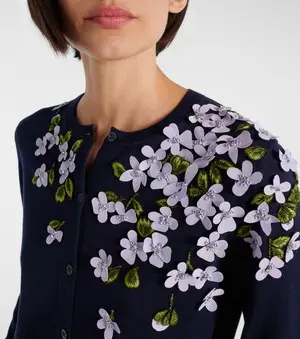 Carolina Herrera Embroidered Silk And Cotton Cardigan - Blue