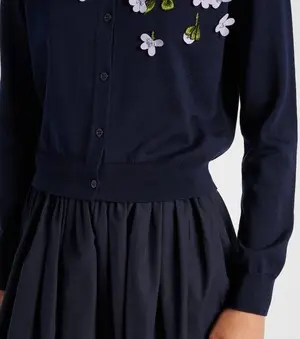 Carolina Herrera Embroidered Silk And Cotton Cardigan - Blue