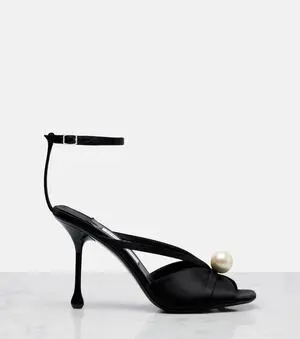 JIMMY CHOO Siva 95 Embellished Satin Sandals - Black