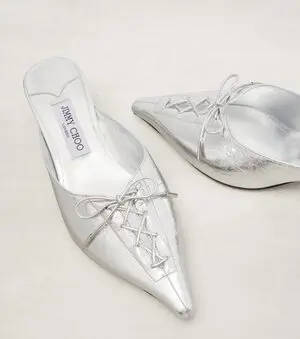 JIMMY CHOO Scarlett 50 Metallic Leather Mules - Silver