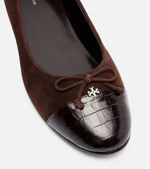 Tory Burch Cap Toe Croc-effect Suede Ballet Flats