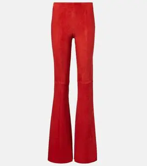 Stouls Gege High-rise Suede Flare Pants - Red