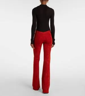 Stouls Gege High-rise Suede Flare Pants - Red