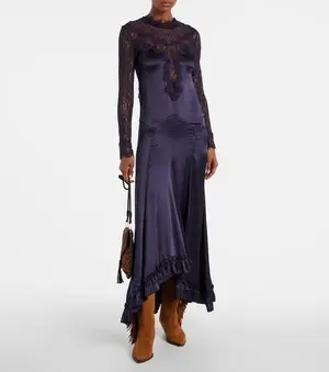 Buy Isabel Marant Dolores Lace-trimmed Silk-blend Gown - Blue At 20% Off |  Editorialist