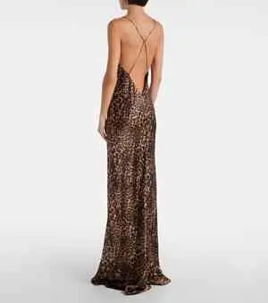 NILI LOTAN Ira Leopard-print Silk Gown - Brown