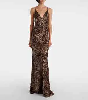 NILI LOTAN Ira Leopard-print Silk Gown - Brown