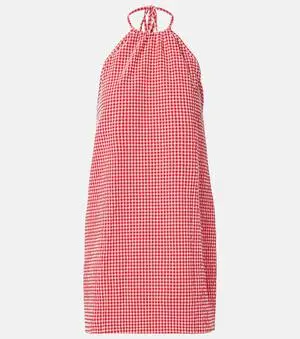 Hunza G Gingham Seersucker Halterneck Mini Dress - Red