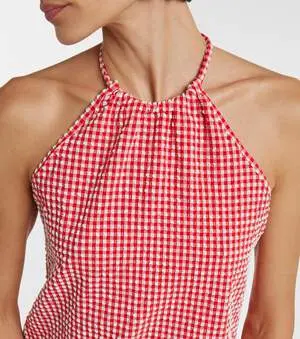 Hunza G Gingham Seersucker Halterneck Mini Dress - Red