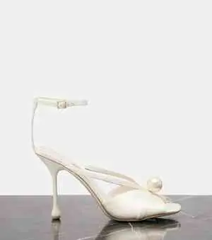 JIMMY CHOO Siva 95 Embellished Satin Sandals - White