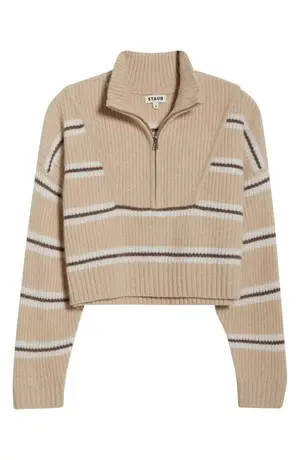Staud Hampton Crop Cashmere Sweater - Whisper Stripe