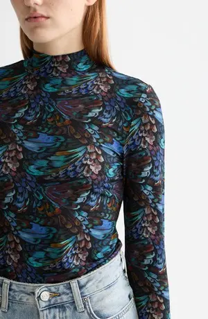 Scotch & Soda Printed Mock Neck Top - Pheasant
