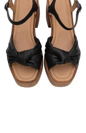 FOREVER & ALWAYS SHOES Platform Wedge Leather Sandals - Black Leather